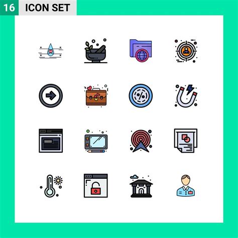 16 Universal Flat Color Filled Lines Set For Web And Mobile Applications Arrow Target Spa