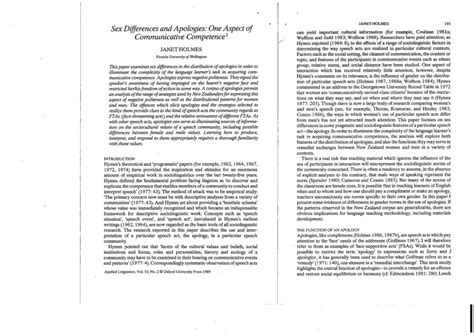 Pdf Sex Differences In Apologies One Aspect Of Communicative Competence