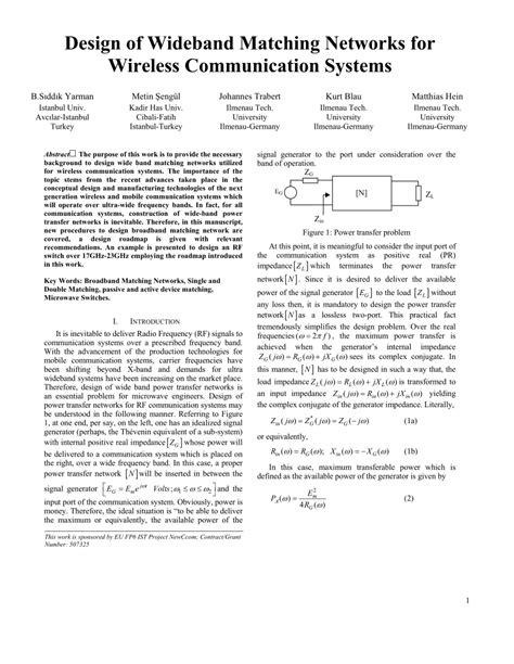 Pdf Design Of Wideband Matching Networks For Wireless Communication Systems