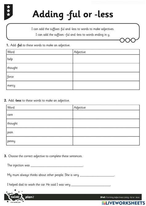 Suffix Full Less Online Exercise For Live Worksheets