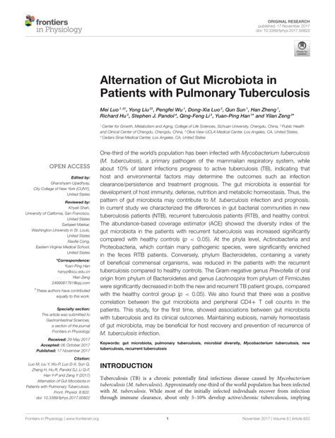 Pdf Alternation Of Gut Microbiota In Patients With Pulmonary Tuberculosis