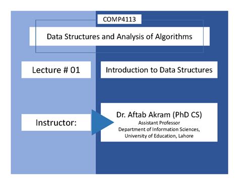 Lecture 01 Comp4113 Introduction To Ds Data Structures And Analysis Of Algorithms Comp Lecture