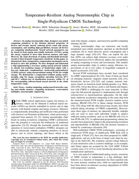 Pdf Temperature Resilient Analog Neuromorphic Chip In Single Polysilicon Cmos Technology