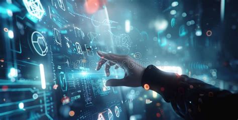 Software Developer Is Using A Futuristic Interactive Ai Interface Stock Software Developer Is Using A Futuristic Interactive Ai Interface Stock