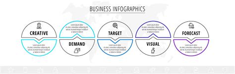 5 개의 화살표와 원에 대 한 벡터 라인 Infographics 템플릿입니다 5 개의 요소와 아이콘이 있는 비즈니스 개념 차트 콘텐츠 단계별 단계 타임라인을 위한 최신 빈