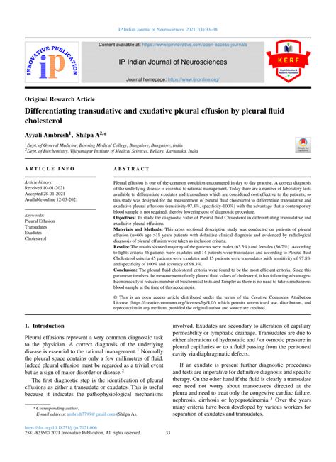 Pdf Differentiating Transudative And Exudative Pleural Effusion By Pleural Fluid Cholesterol