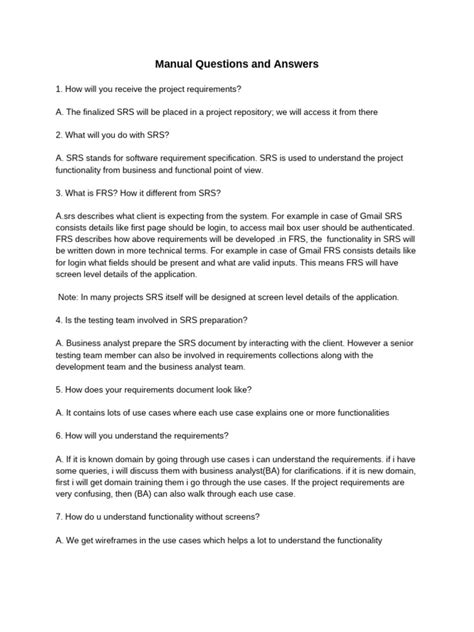 Manual Testing Questions And Answers Pdf Software Testing Software
