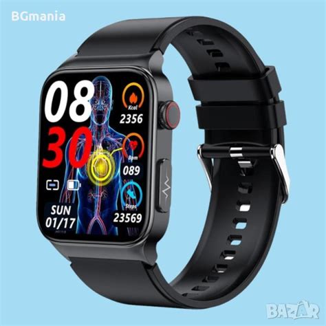 Смарт Smart часовник Е500 ЕКГ кръвна захар кръвно кислород температура сърдечни отклонения в