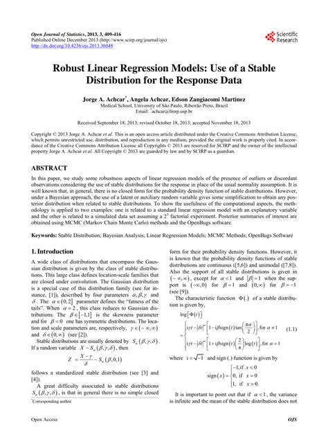 PDF Robust Linear Regression Models Use Of A Stable Distribution For The Response Data
