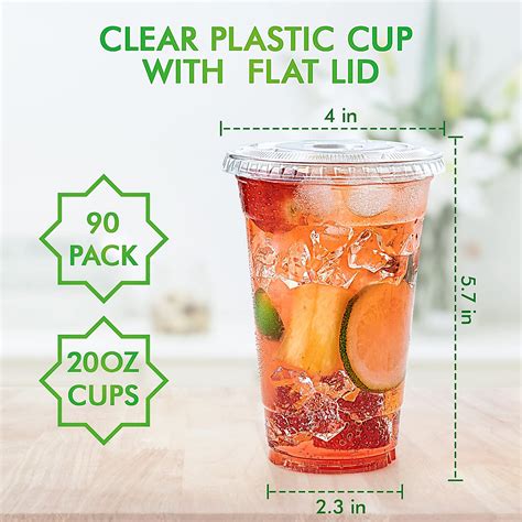Lilymicky 20oz Clear Plastic Cups 90 Pack With Lids