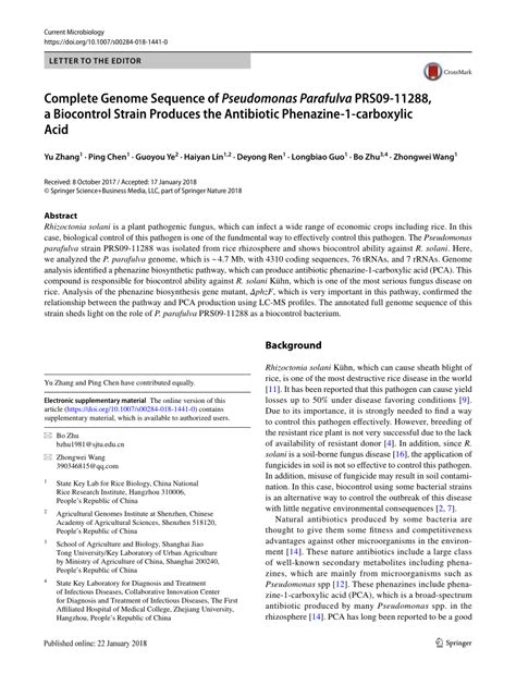 Pdf Complete Genome Sequence Of Pseudomonas Parafulva Prs09 11288 A Biocontrol Strain