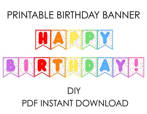 Happy Birthday Banner Printable Polka Dot Rainbow Party Decoration