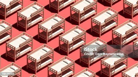 흰색 린넨 시트 이층 침대 줄 지어 아이소메트릭 각도 3d 그림 0명에 대한 스톡 사진 및 기타 이미지 0명 2 층침대 3차원 형태 Istock