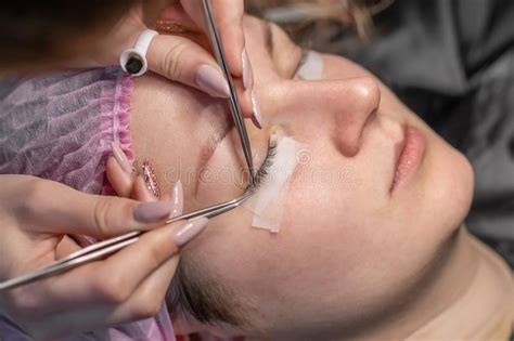 Eyelash Extension Procedure Female Eye With Long Eyelashes Stock Image