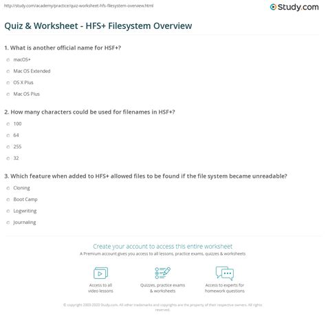 Quiz And Worksheet Hfs Filesystem Overview