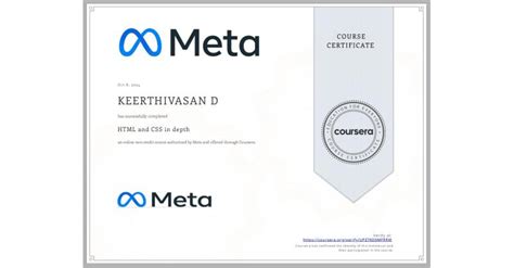 Completion Certificate For Html And Css In Depth Keerthivasan D