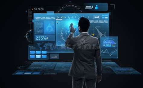 Businessman Working With Virtual Reality Screens Stock Image Image Of Analysis Background