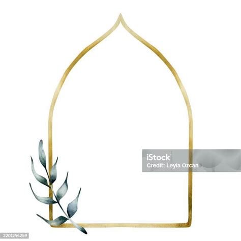 데이터 야자수 잎이 있는 이슬람 황금 프레임 수채화 손으로 그린 고립 된 그림 라마단 이드 알 피트르 아다 마울리드 0명에 대한 스톡 벡터 아트 및 기타 이미지 Istock