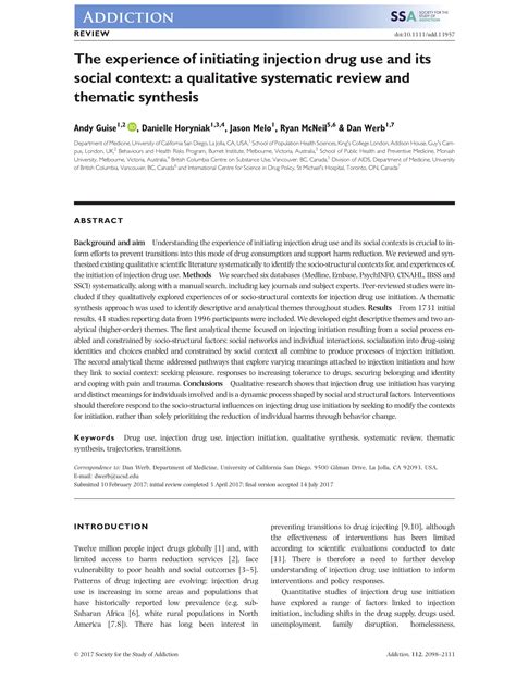 Interventions To Prevent The Initiation Of Injection Drug Use A Systematic Review Cdpe