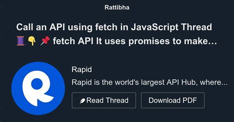 Call An Api Using Fetch In Javascript Thread 🧵👇 Thread From Rapid Rapidapi Rattibha