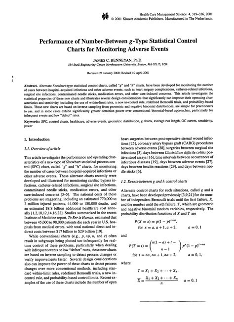 Pdf Performance Of Number Between G Type Statistical Control Charts For Monitoring Adverse Events