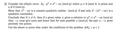 Consider The Elliptic Curve E P Y X Ax Mod Chegg