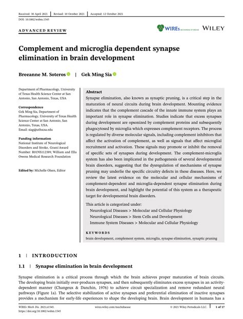 Pdf Complement And Microglia Dependent Synapse Elimination In Brain Development