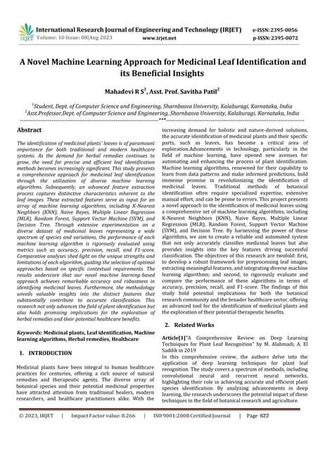 A Novel Machine Learning Approach For Medicinal Leaf Identification And Its Beneficial Insights
