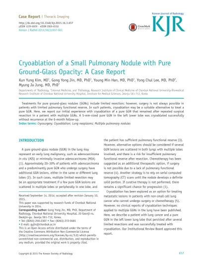 Cryoablation Of A Small Pulmonary Nodule With Pure Ground Glass Opacity A Case Report