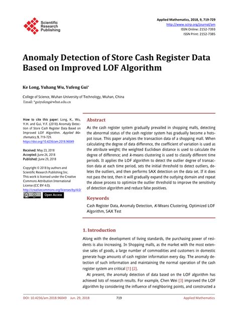 Pdf Anomaly Detection Of Store Cash Register Data Based On Improved