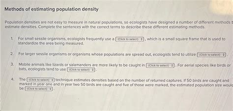 solved methods of estimating population densitypopulation
