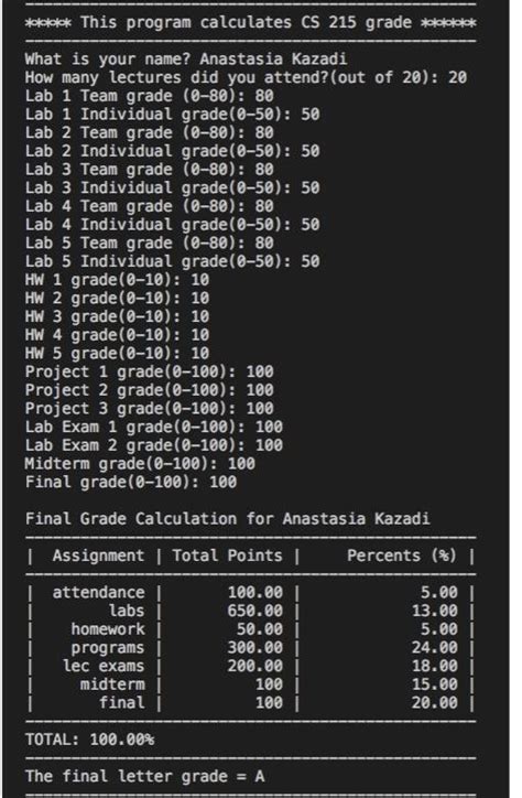Solved Write A Program For Calculating A Final Grade For A