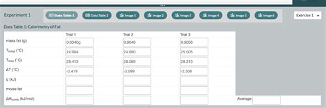 solved experiment 1 data table 1 calorimetrv of