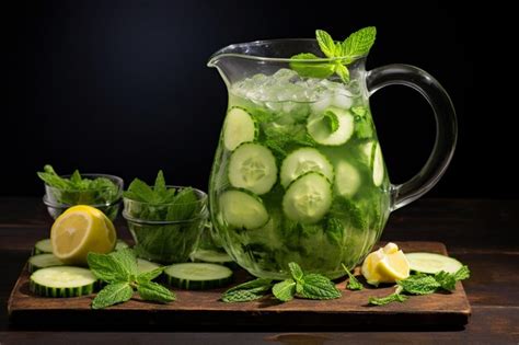 A Pitcher Of Cucumber Juice With Cucumber Slices And Mi Premium Ai Generated Image