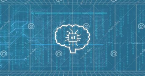 Image Of Ai Data Processing Over Binary Coding With Ai Icons Stock