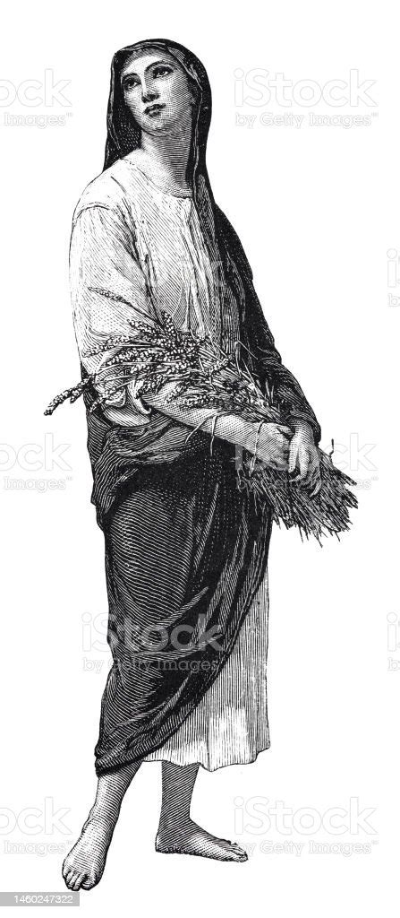 밀뭉치를 들고 머리 스카프를 두른 젊은 여자 전체 길이 흰색 배경 1890 1899 년에 대한 스톡 벡터 아트 및 기타 이미지 1890 1899 년 19세기 19세기