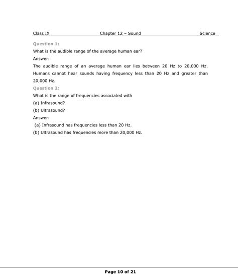 Class 9th Science Sound NCERT Solution CBSE 2023