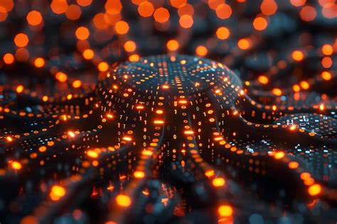 Futuristic Artificial Neuron Concept With Glowing Binary Code Transmission Lines Resembling A