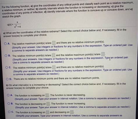 Solved For The Following Function A Give The Coordinates