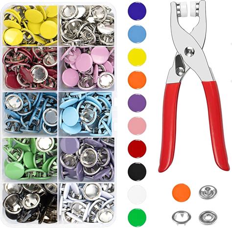 Snap Button Fastener Kit 100 Sets Metal Poppers Fasteners With