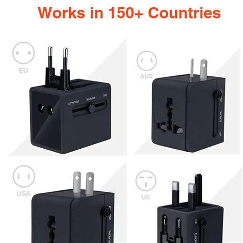 Universal Travel Adapter With 2 1A Dual USB Port Black Memoxpress Online