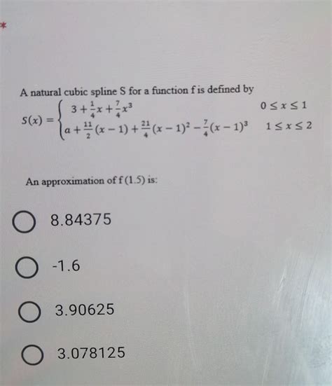 solved a natural cubic spline s for a function fis defined