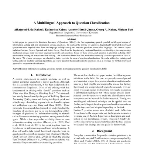 A Multilingual Approach To Question Classification Acl Anthology