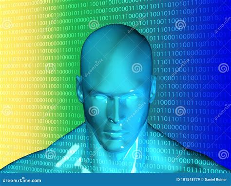 3d Rendering Of Human Head With Binary Code Stock Illustration