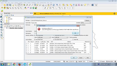 crash dump issue while uploading csv coordinates as vector in qgis geographic information