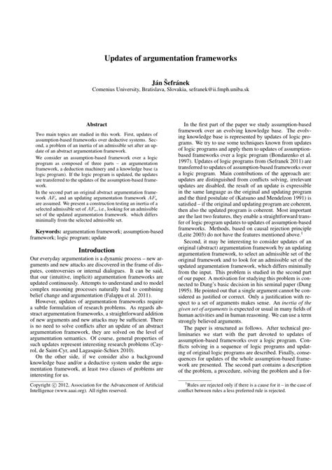 Pdf Updates Of Argumentation Frameworks