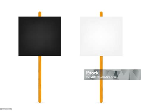 텍스트 항의 표지판장소가 있는 흑백 빈 보드 현실적인 데모 또는 광고 배너 스트라이크 액션 골판지 플래카드 모형 벡터 일러스트레이션 0명에 대한 스톡 벡터 아트 및 기타