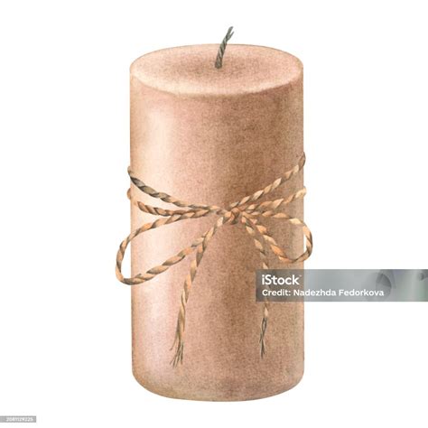 향기로운 기둥 소이 왁스 촛불 황마 밧줄 활 손으로 그린 수채화 그림 빈티지 빛의 아로마 테라피 명상 웰빙 스파 소책자 아늑한 인테리어에 대한 배경에 고립 0명에 대한 스톡