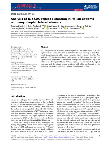 Pdf Analysis Of Htt Cag Repeat Expansion In Italian Patients With Amyotrophic Lateral Sclerosis