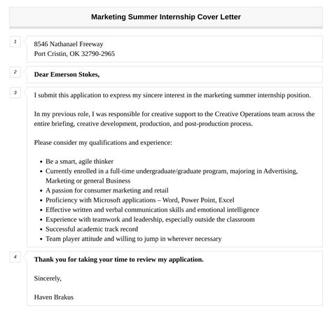 Marketing Summer Internship Cover Letter Velvet Jobs